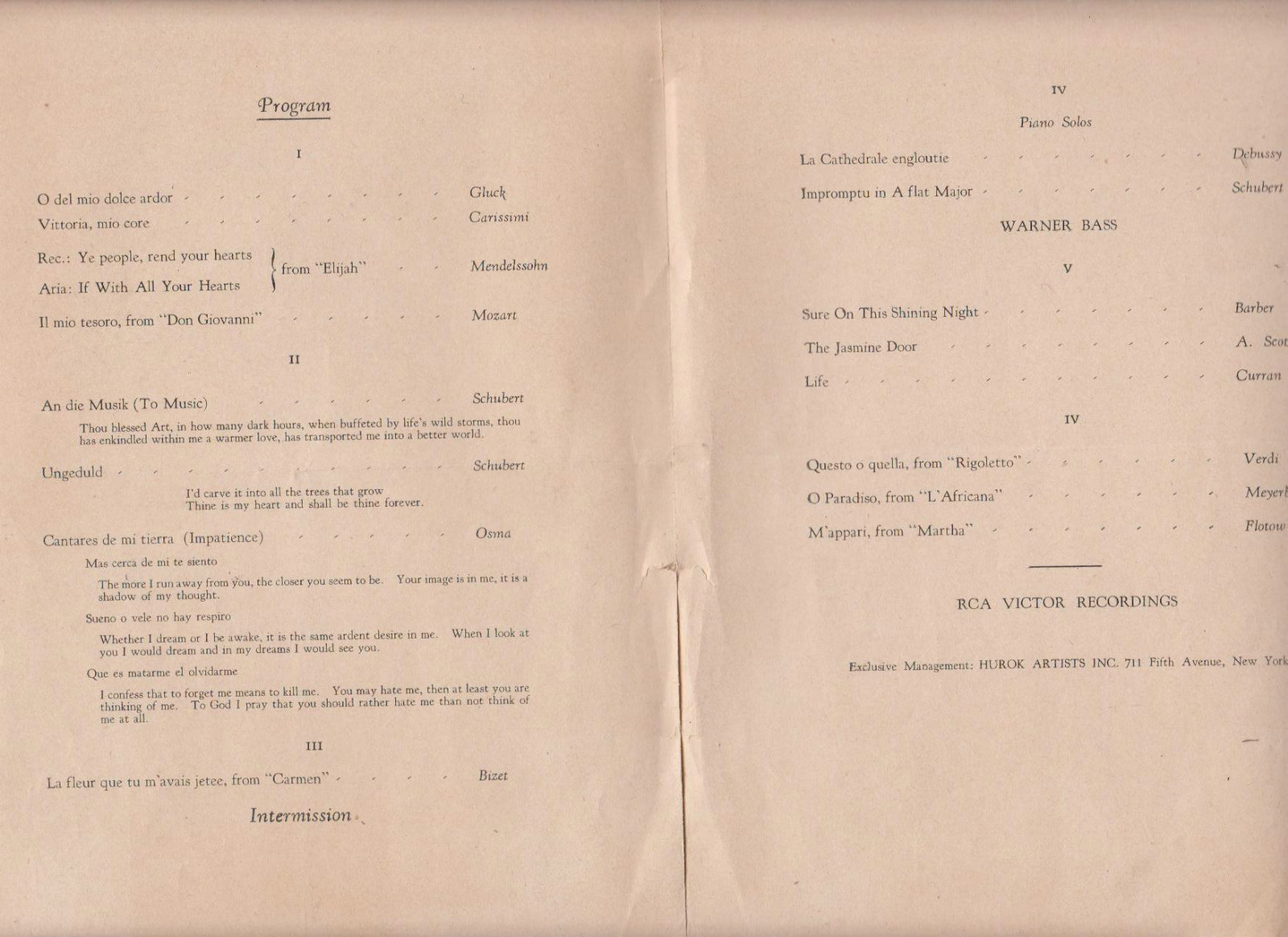 Original 1954 JAN PEERCE Handbill & Program Nova Scotia Opera