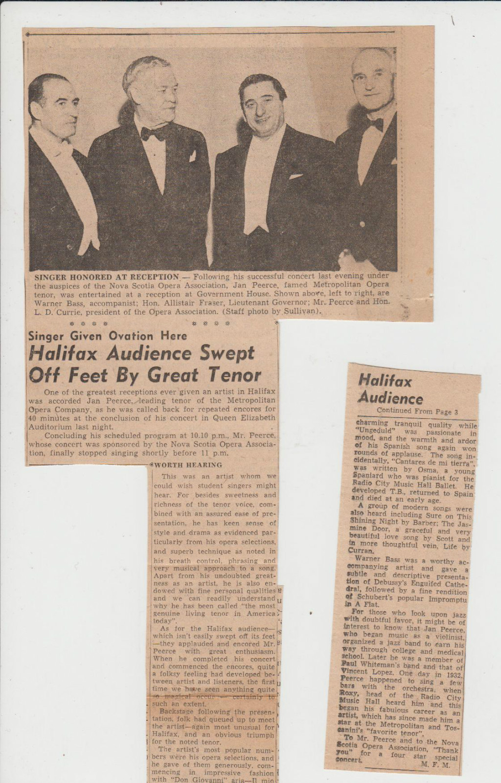 Original 1954 JAN PEERCE Handbill & Program Nova Scotia Opera