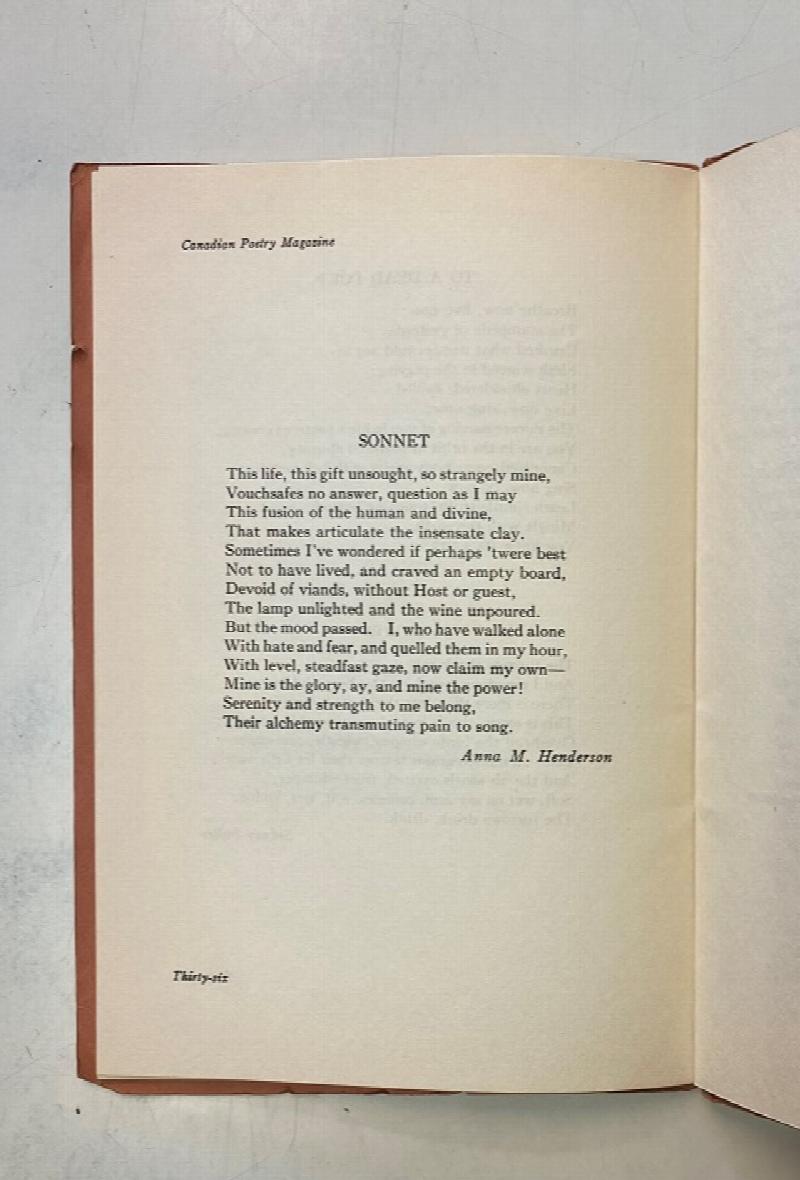 Parliament Hill, Ottawa [and] Sonnet [in Canadian Poetry Magazine]